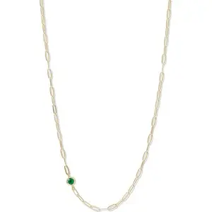 Anzie Classique Birthstone Paper Clip Chain Necklace - Green Emerald