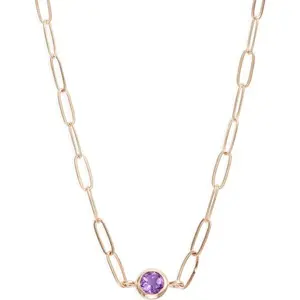 Anzie Classique Birthstone Paper Clip Chain Necklace - Purple Amethyst