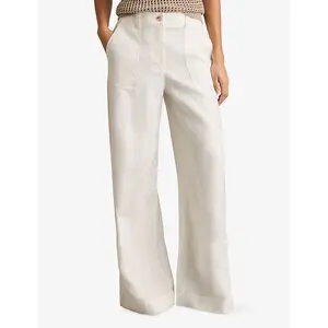 REISS Wide-leg Linen Trousers - White