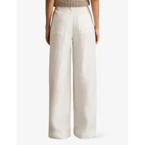 REISS Wide-leg Linen Trousers - White