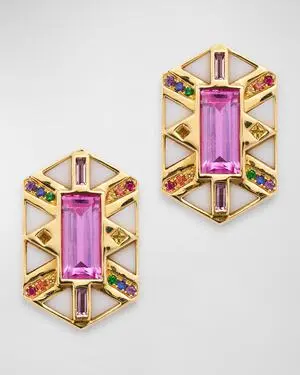 Harwell Godfrey 18k Gold Hexagonal Stud Earrings - Multicolor