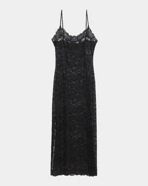 Natori Peony Side-slit Floral Lace Nightgown Black