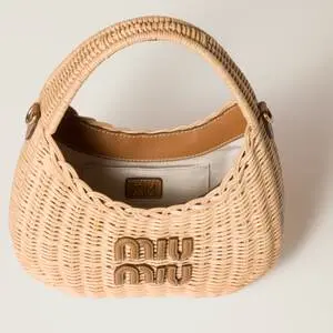Miu Miu Wander Wicker Handbag - Tan/caramel