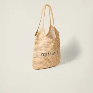 Miu Miu Raffia-effect And Linen Bag - Natural