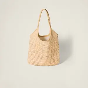 Miu Miu Raffia-effect And Linen Bag - Natural