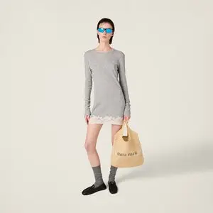 Miu Miu Raffia-effect And Linen Bag - Natural