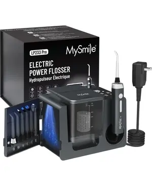 MYSMILE Lp233 Pro Uvc Sterilizable Countertop Water Flosser 800ml Tank Digital Display With A Water Filter 3 Modes And 6 Jet Tips - Graphite Grey