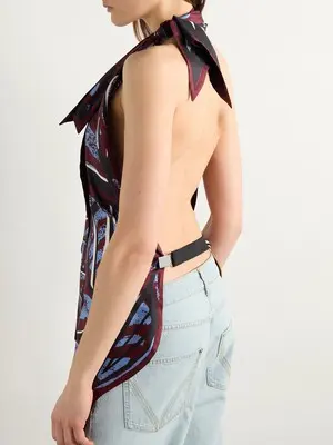 Bottega Veneta Open-back Printed Silk-twill Halterneck Top - Purple