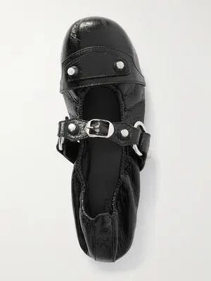 Balenciaga City Embellished Crinkled-leather Ballet Flats - Black