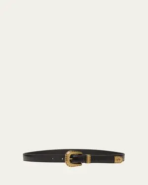 Valentino Garavani Vlogo Signature Brushed Leather Belt, 20mm - Nero