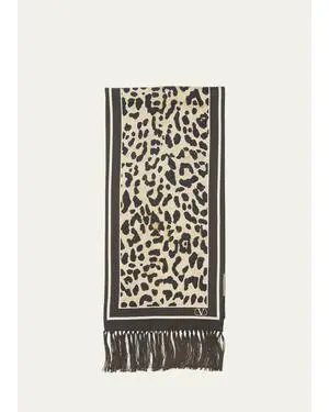 Valentino Garavani Animal Twill Fringe Scarf