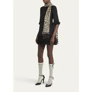 Valentino Garavani Animal Twill Fringe Scarf