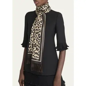 Valentino Garavani Animal Twill Fringe Scarf