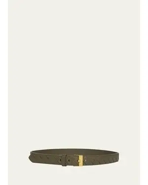 Bottega Veneta Watch-Buckle Intrecciato Leather Belt Cypress/brass