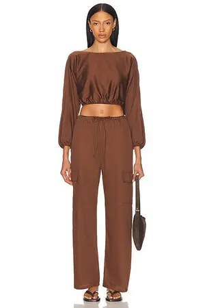LESET Yoko Long Sleeve Blouson Top