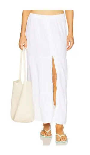 BOBI Tiered Button Front Maxi Skirt - White