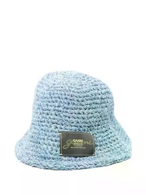 GANNI Denim Handknit Bucket Hat - Blue