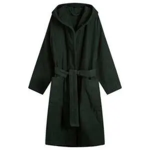 TEKLA Terry Hooded Bathrobe - Forest Green Stripes