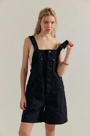 Washed Black Denim Overalls