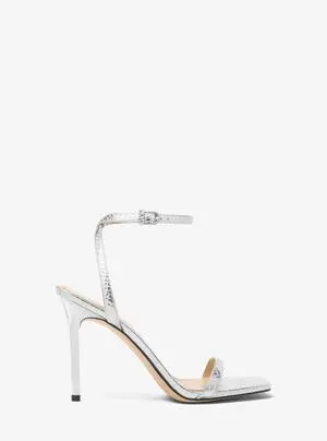 Michael Kors Liana Metallic Snake Embossed Leather Sandal - Silver