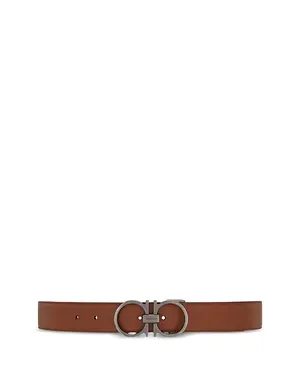 FERRAGAMO Double Gancini Reversible Leather Belt - Naturale/nero