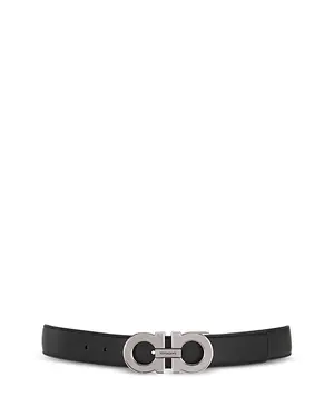 FERRAGAMO Double Gancini Reversible Leather Belt - Nero