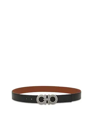 FERRAGAMO Double Gancini Reversible Leather Belt - Nero