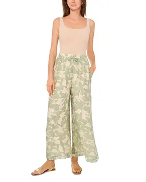 Vince Camuto Printed Drawstring Wide Leg Pants - Eucalyptus