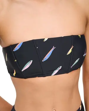 Staud Printed Bandeau Bikini Top - Pop Sardines Black