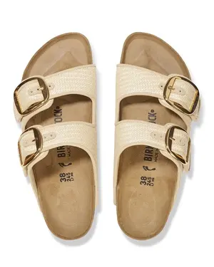 BIRKENSTOCK Arizona Big Buckle Raffia Sandals - Beige