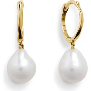 Monica Vinader Nura Baroque Pearl Drop Huggie Hoop Earrings - 14k Solid Gold / Pearl