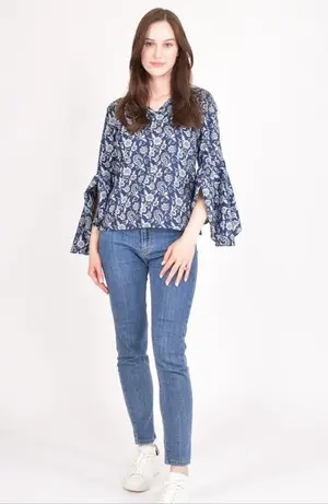 RAAS Emilia Paisley Print Cotton Top