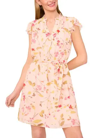 CECE DUPRAZ Floral Flutter Sleeve Dress