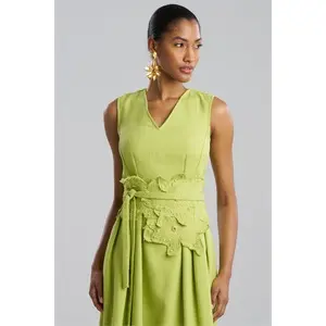 Natori Basketweave Obi Belt With Embroidery