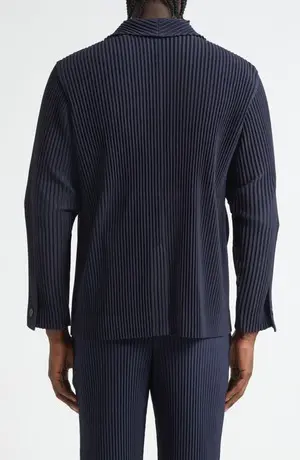 Issey Miyake Basics Pleated Single Breasted Blazer - Navy