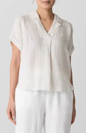 Eileen Fisher Notched Collar Organic Linen Top