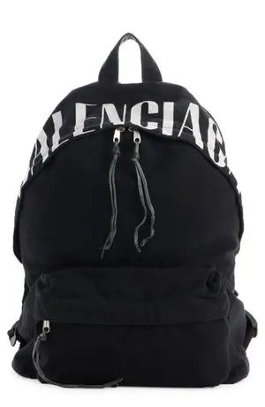 Balenciaga Editor Washed Canvas And Leather Backpack - Black/ White