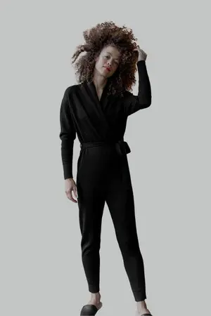 SSKEIN Wrap Neck Jumpsuit - Black