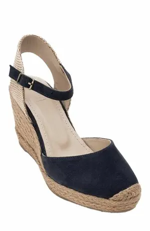 FOREVER & ALWAYS SHOES Sinta Platform Espadrille Sandals - Navy Suede Leather