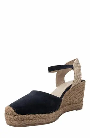 FOREVER & ALWAYS SHOES Sinta Platform Espadrille Sandals - Navy Suede Leather