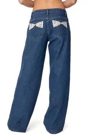 EDIKTED Lacey Bow Pocket Wide Leg Jeans