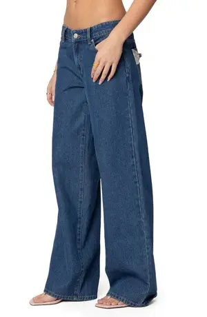 EDIKTED Lacey Bow Pocket Wide Leg Jeans