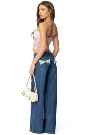 EDIKTED Lacey Bow Pocket Wide Leg Jeans