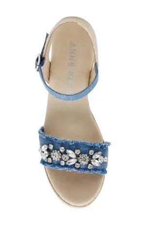 Anne Klein Wilton Platform Wedge Sandal - Denim/ Crystal