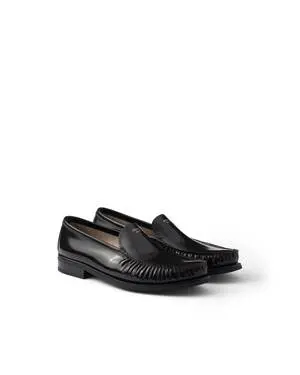 Prada Brushed Leather Loafers - Brown