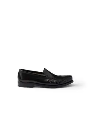 Prada Brushed Leather Loafers - Brown