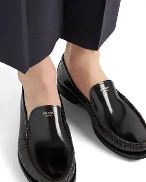 Prada Brushed Leather Loafers - Brown
