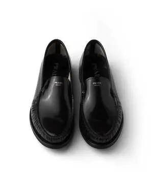 Prada Brushed Leather Loafers - Brown