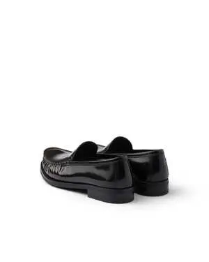 Prada Brushed Leather Loafers - Brown