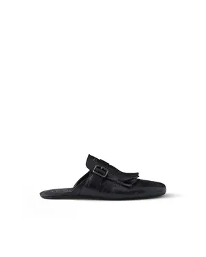 Prada Shuffle Antiqued Leather Mules - Black